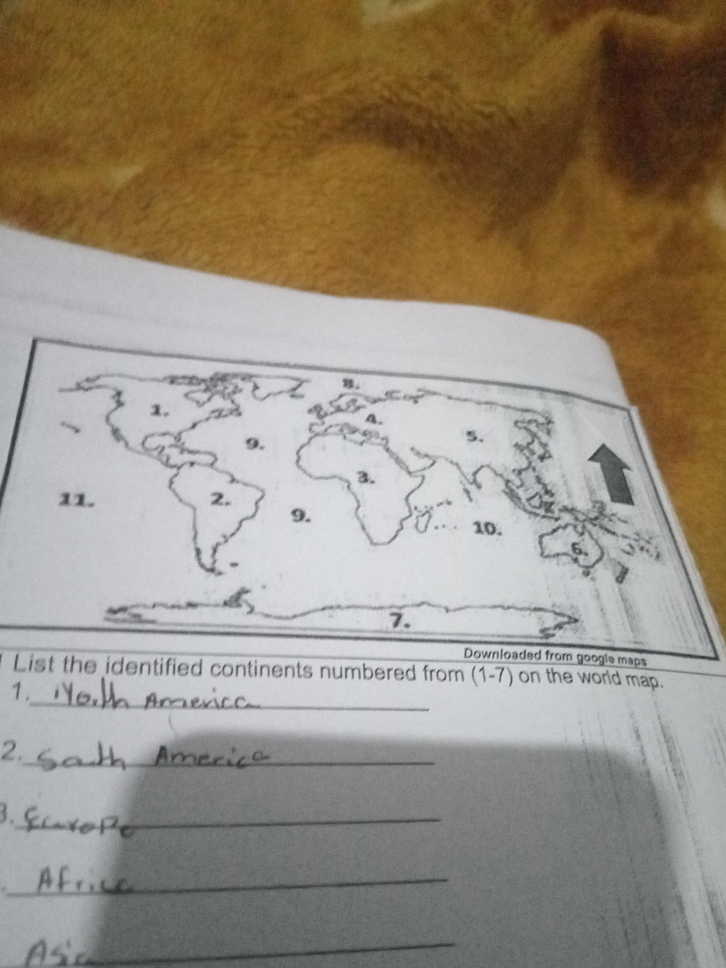 List the identified continents numbered from | StudyX