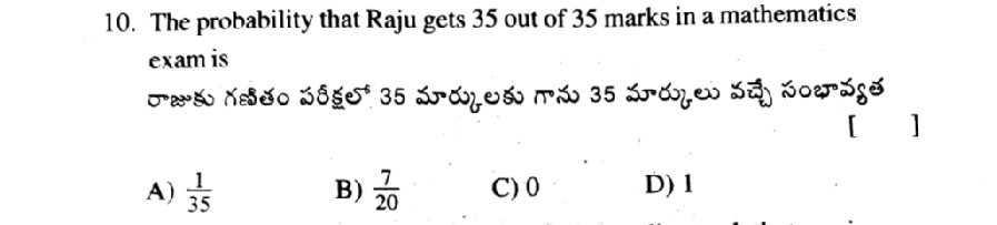 The probability that Raju gets 35 out of 35