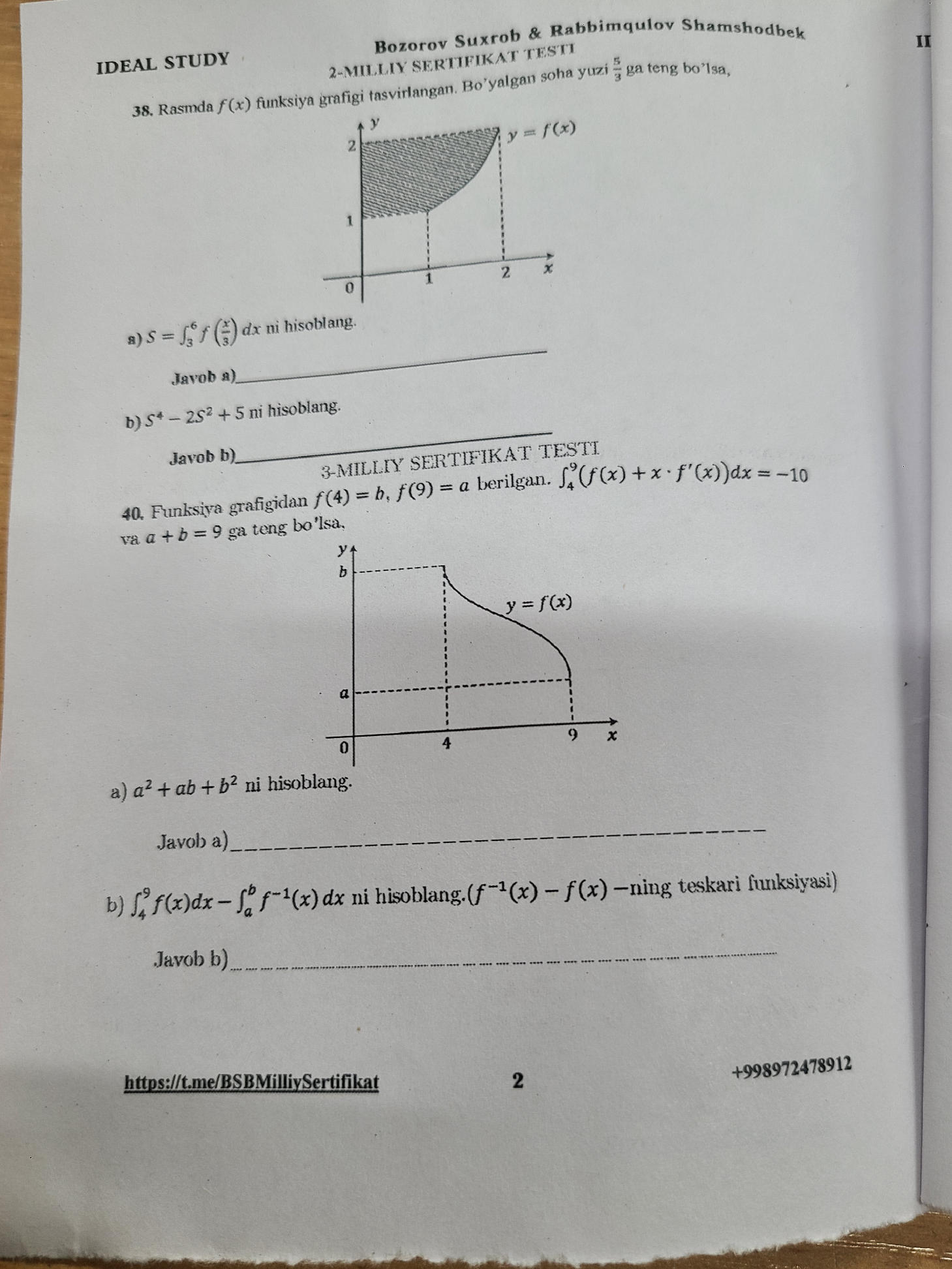 38. Rasmda $f(x)$ funksiya grafigi | StudyX