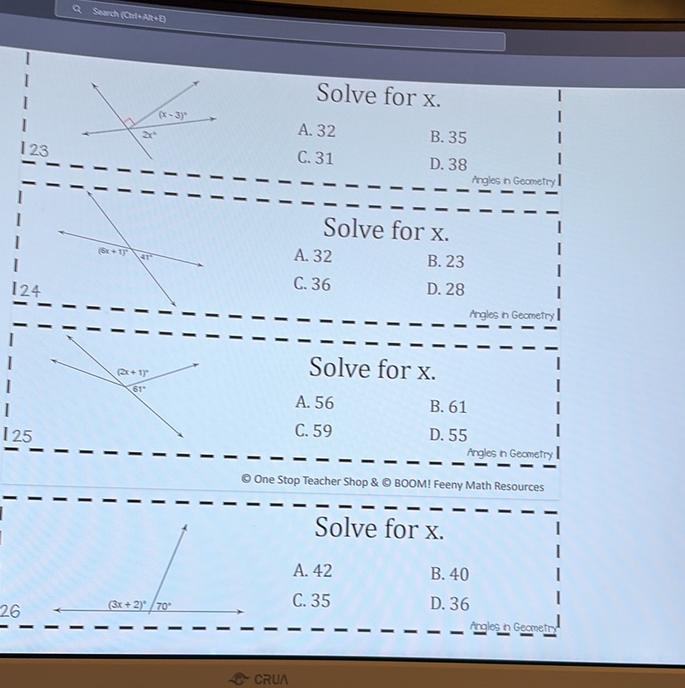 Solve for x. ![Diagram showing intersecting | StudyX