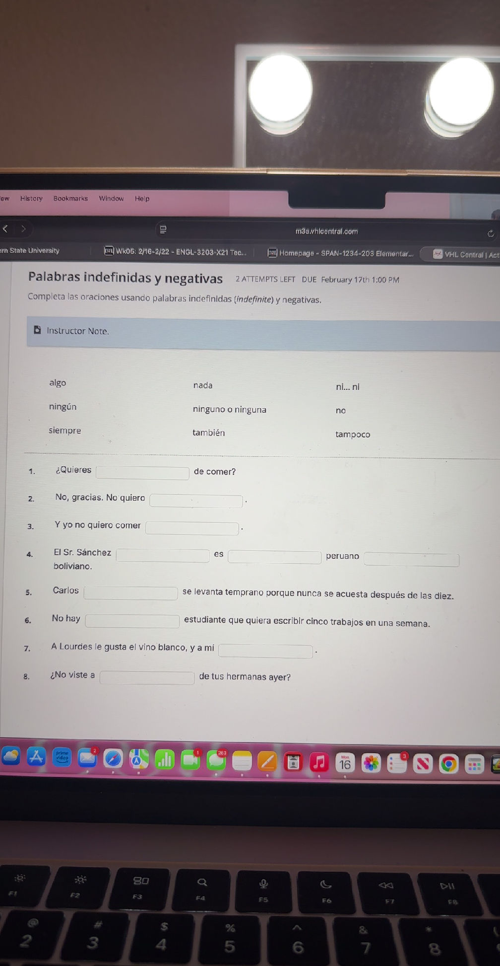 Palabras indefinidas y negativas Completa | StudyX