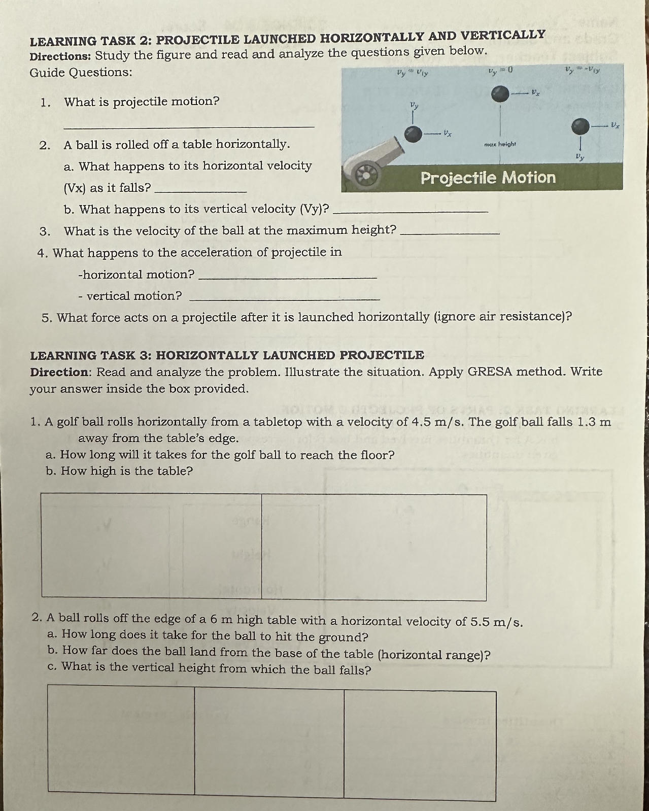 LEARNING TASK 2: PROJECTILE LAUNCHED | StudyX