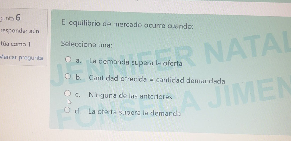 El equilibrio de mercado ocurre cuando: | StudyX
