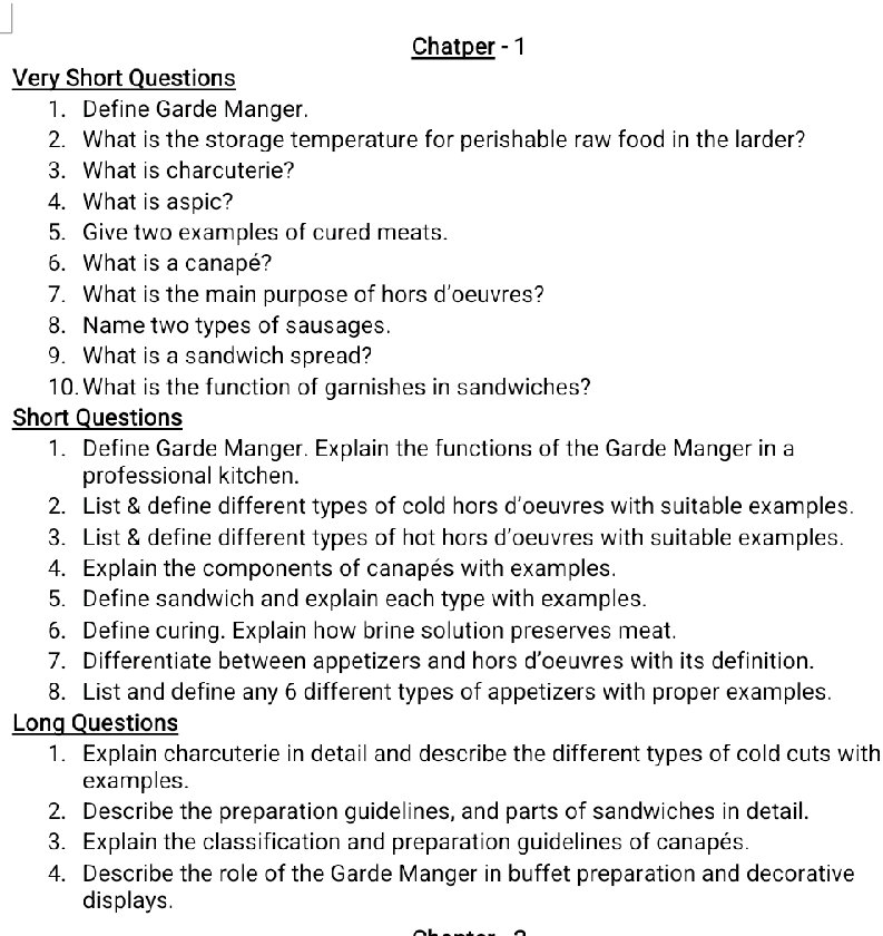 Very Short Questions 1. Define Garde Manger. | StudyX