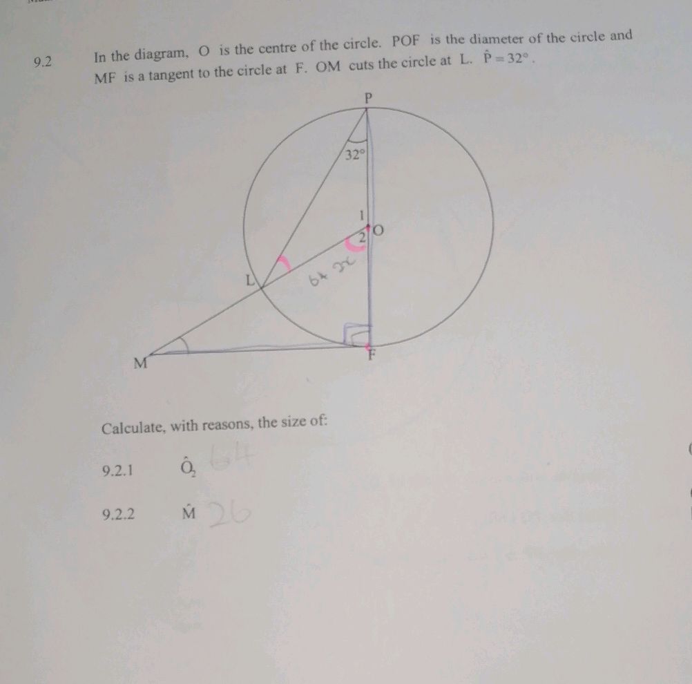 9.2 In the diagram, O is the centre of the | StudyX