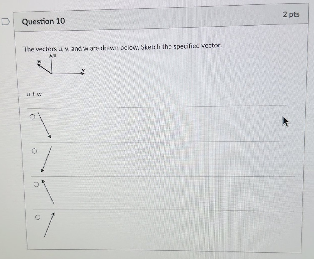 The vectors u, v, and w are drawn below. | StudyX