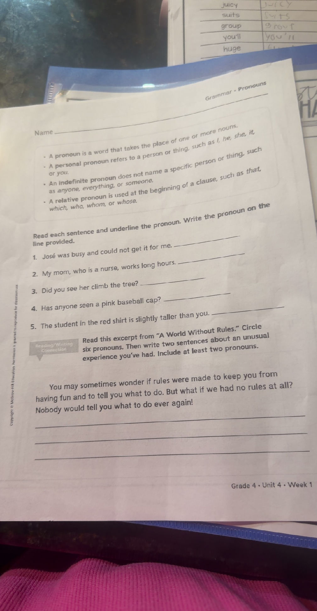 Read each sentence and underline the