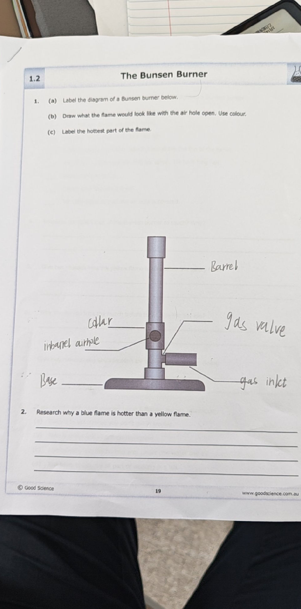 The Bunsen Burner 1. (a) Label the diagram | StudyX