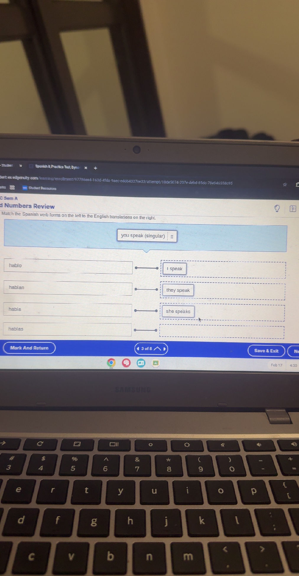 Match the Spanish verb forms on the left to | StudyX