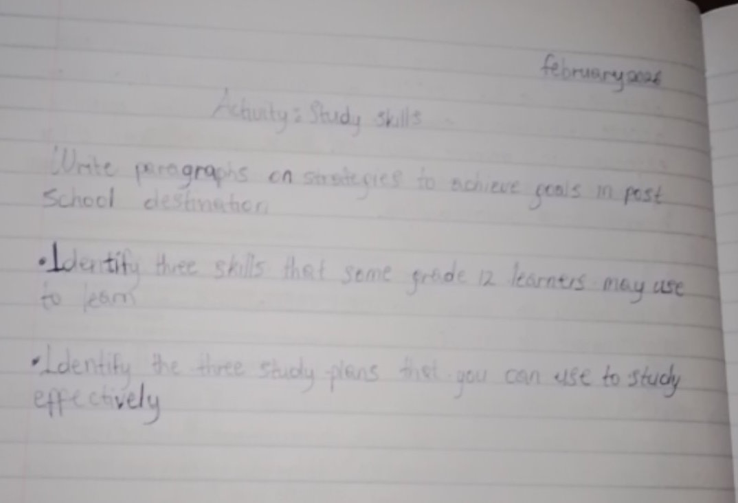 Activity: Study Skills Write paragraphs on | StudyX