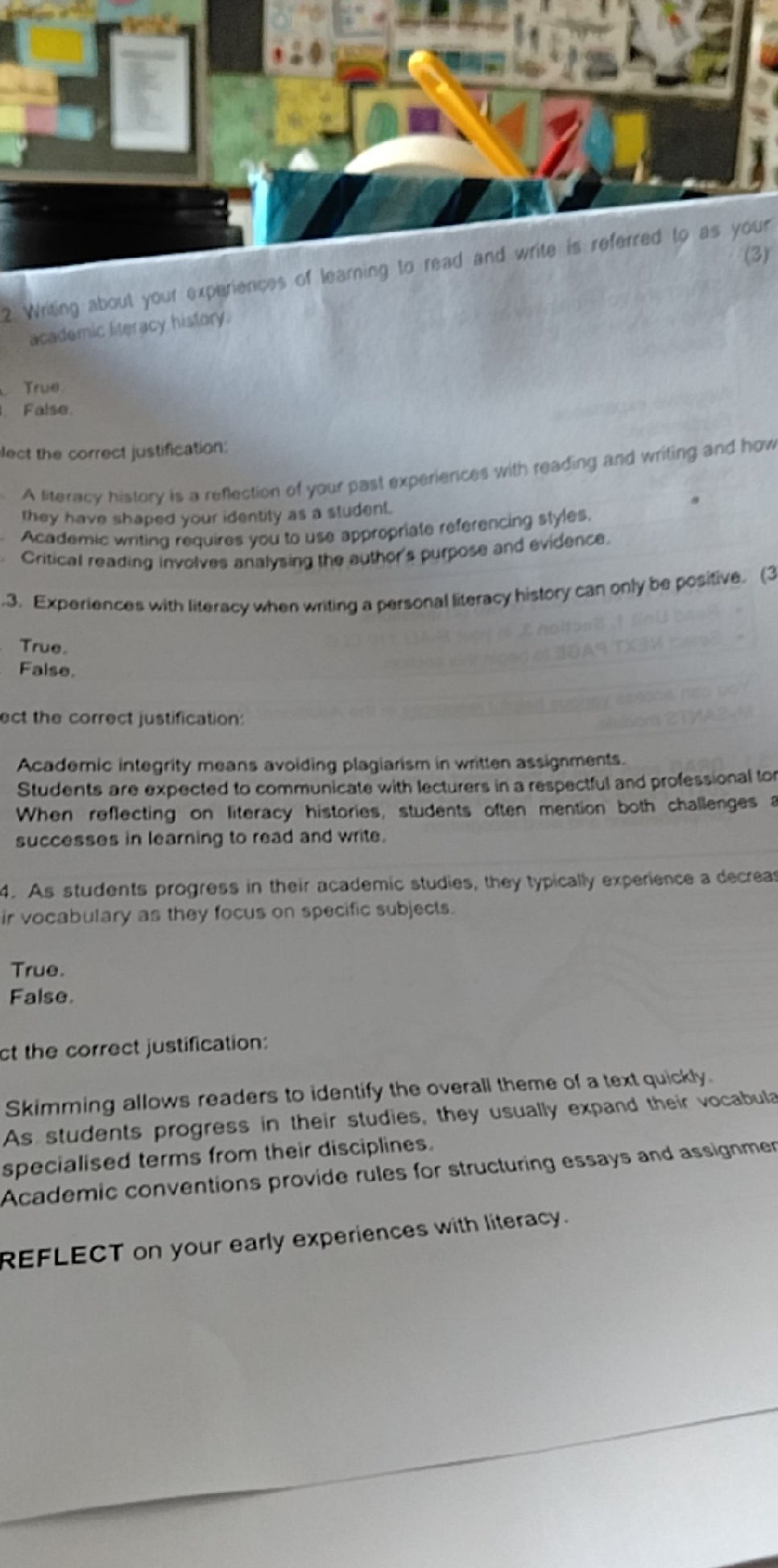 3. Experiences with literacy when writing a | StudyX