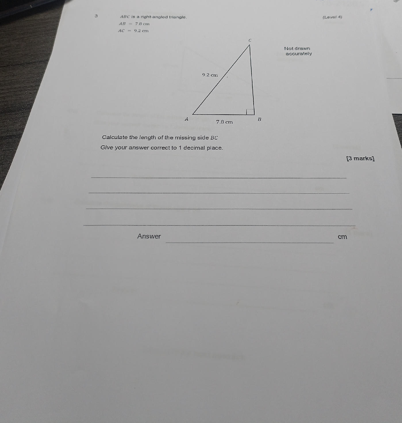 ABC is a right-angled triangle. AB = 7.8 cm | StudyX