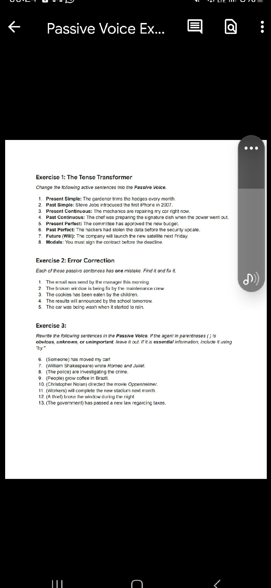 Exercise 1: The Tense Transformer Change the | StudyX