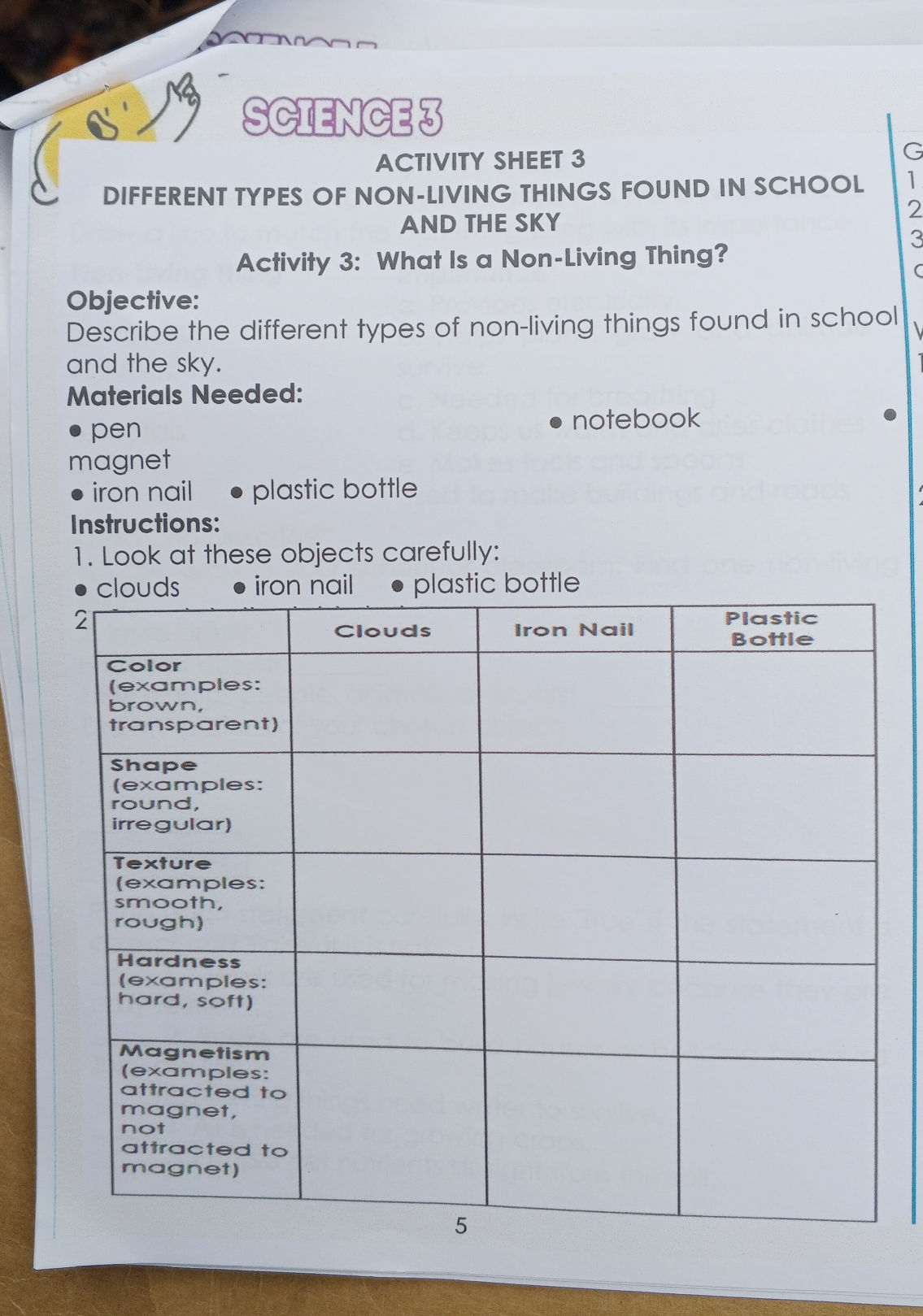 SCIENCE 3 ACTIVITY SHEET 3 DIFFERENT TYPES | StudyX