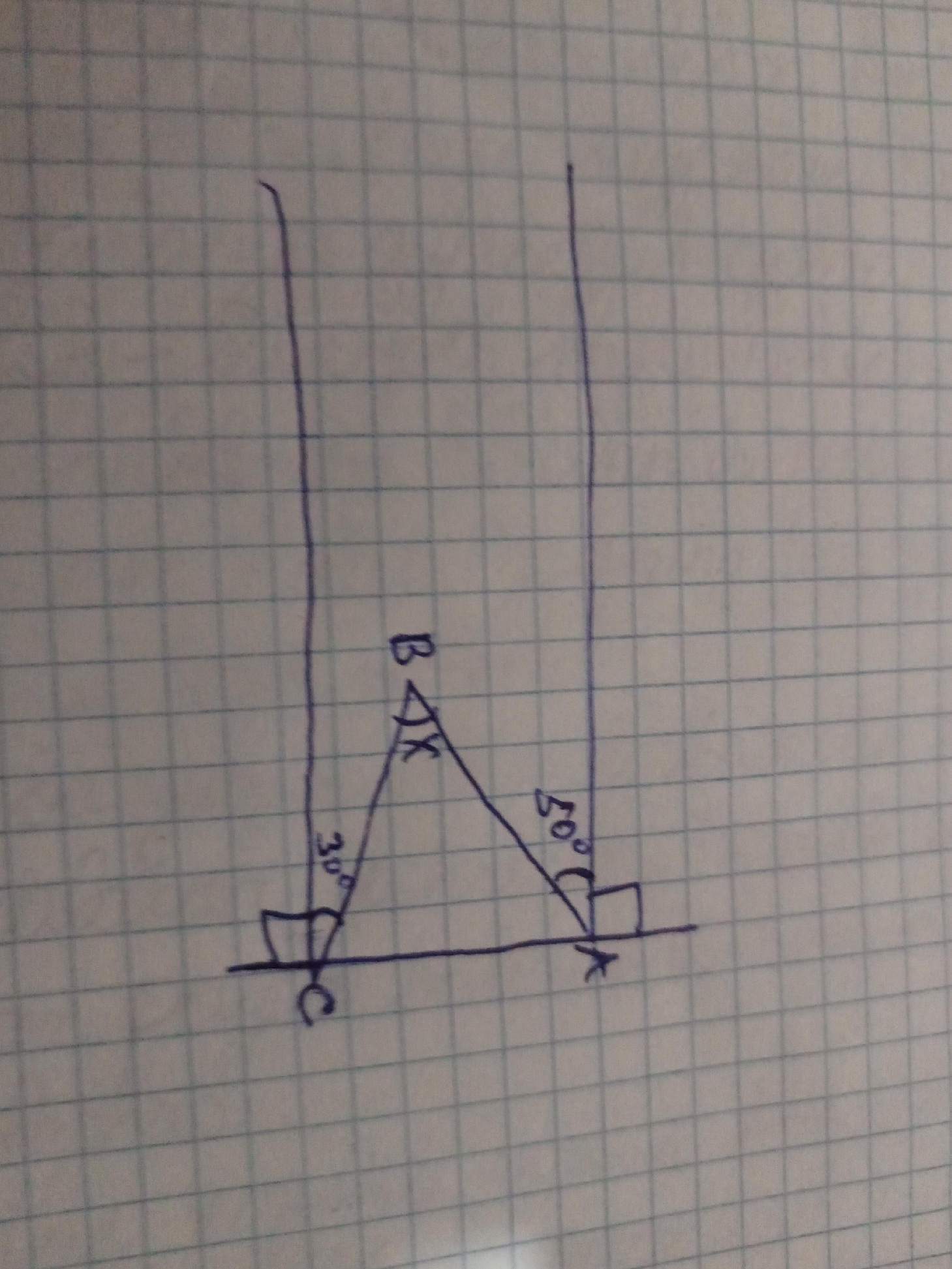 The diagram shows two vertical poles, AC and | StudyX