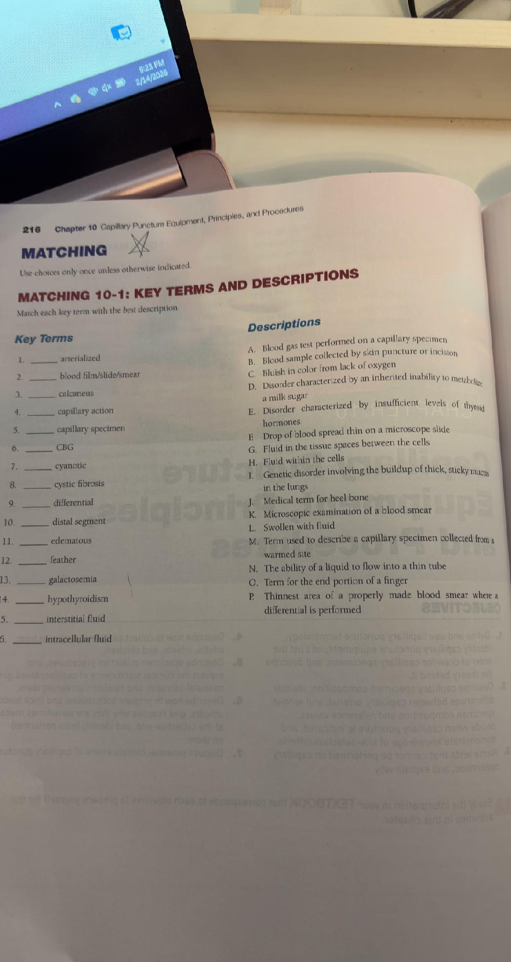 MATCHING 10-1: KEY TERMS AND DESCRIPTIONS | StudyX