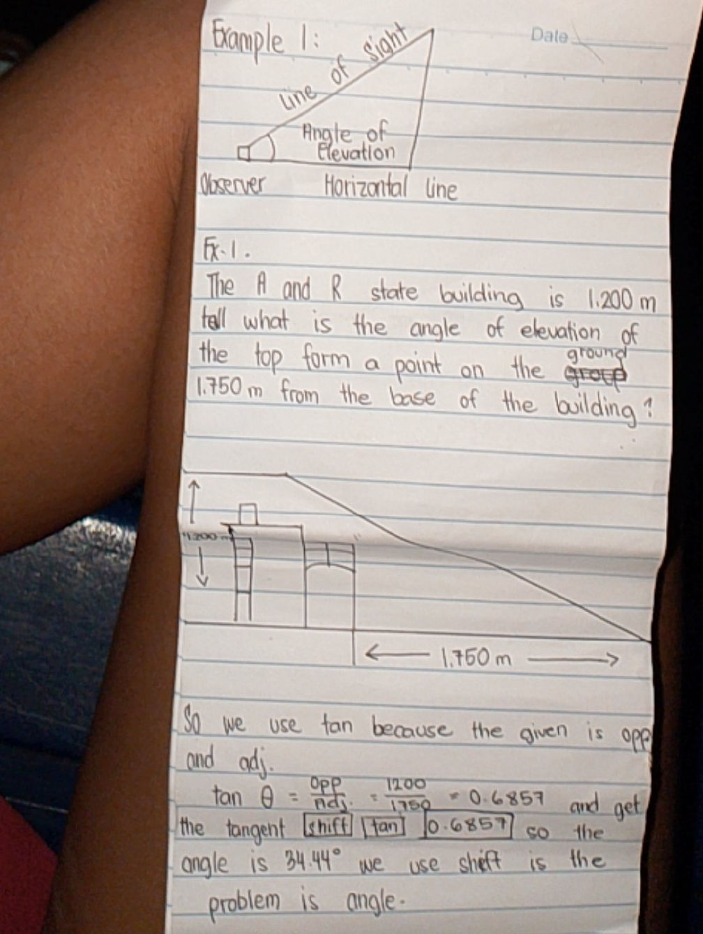 Example 1: Diagram showing a right triangle | StudyX