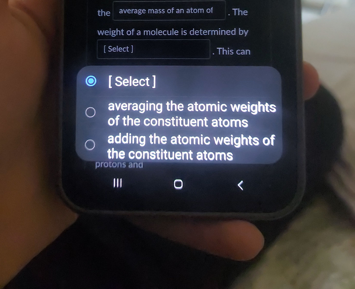 the average mass of an atom of The weight of | StudyX