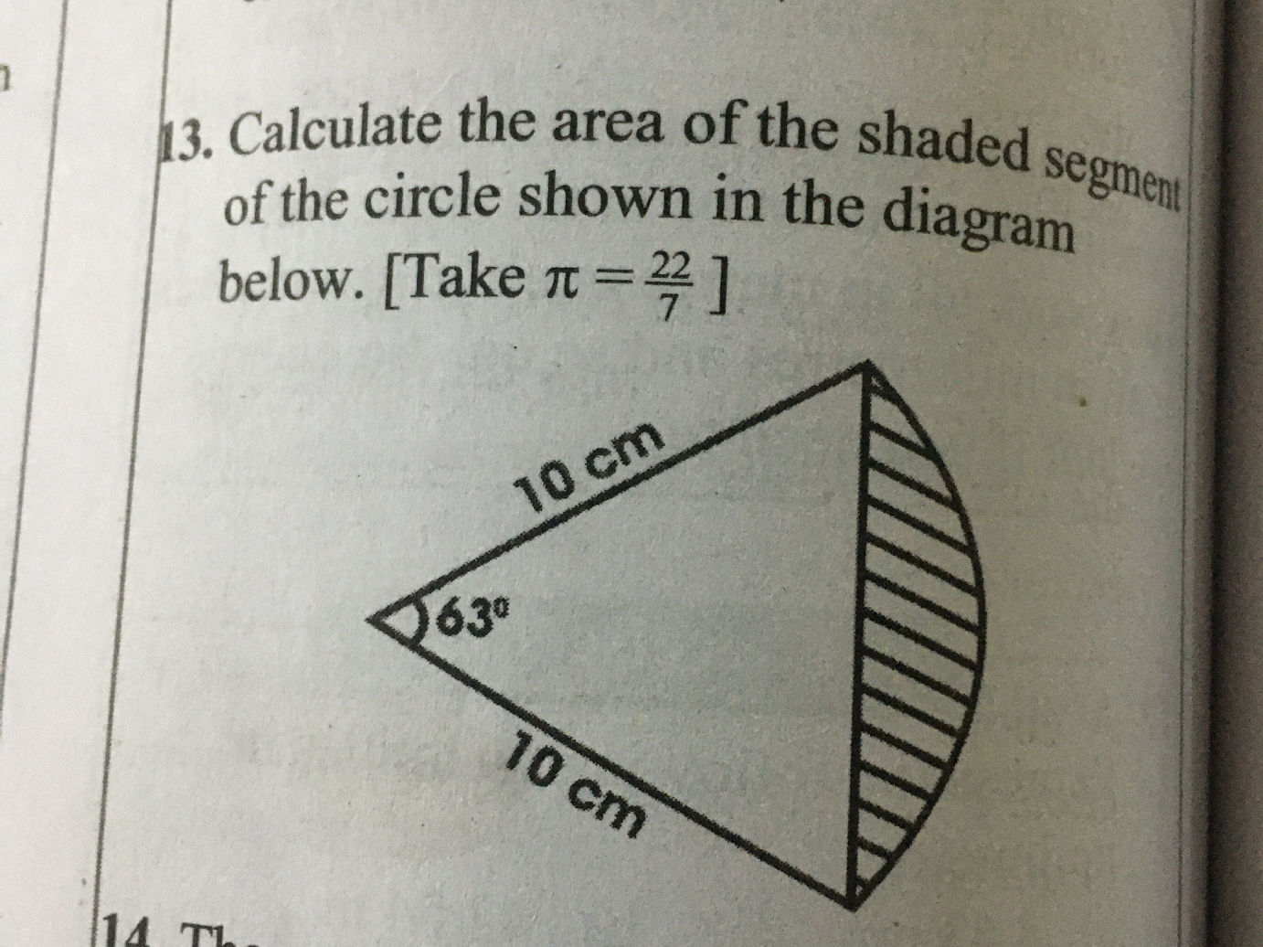 Calculate the area of the shaded segment of
