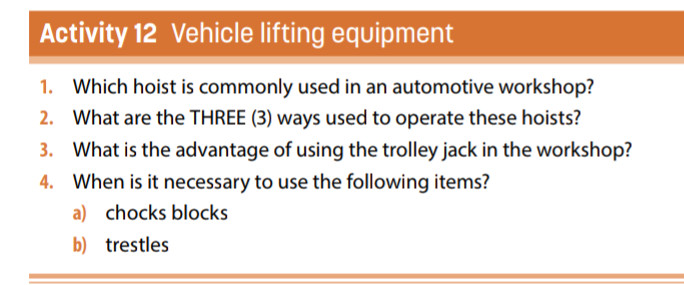 Activity 12 Vehicle lifting equipment 1. | StudyX