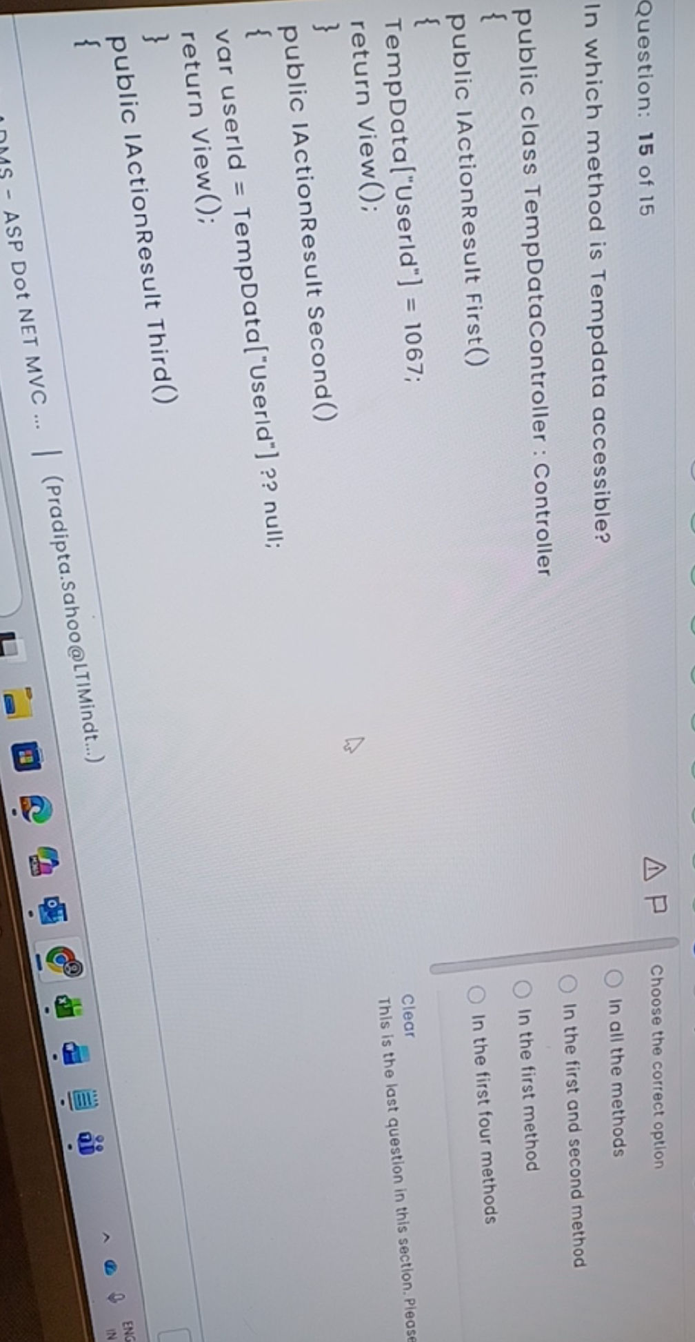 In which method is Tempdata accessible? | StudyX