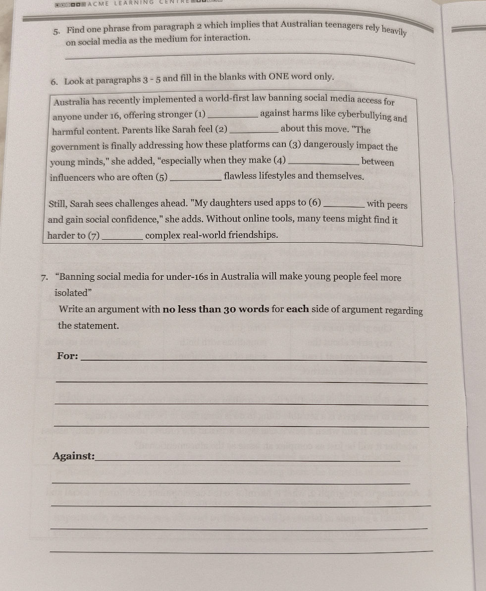 Look at paragraphs 3 - 5 and fill in the | StudyX
