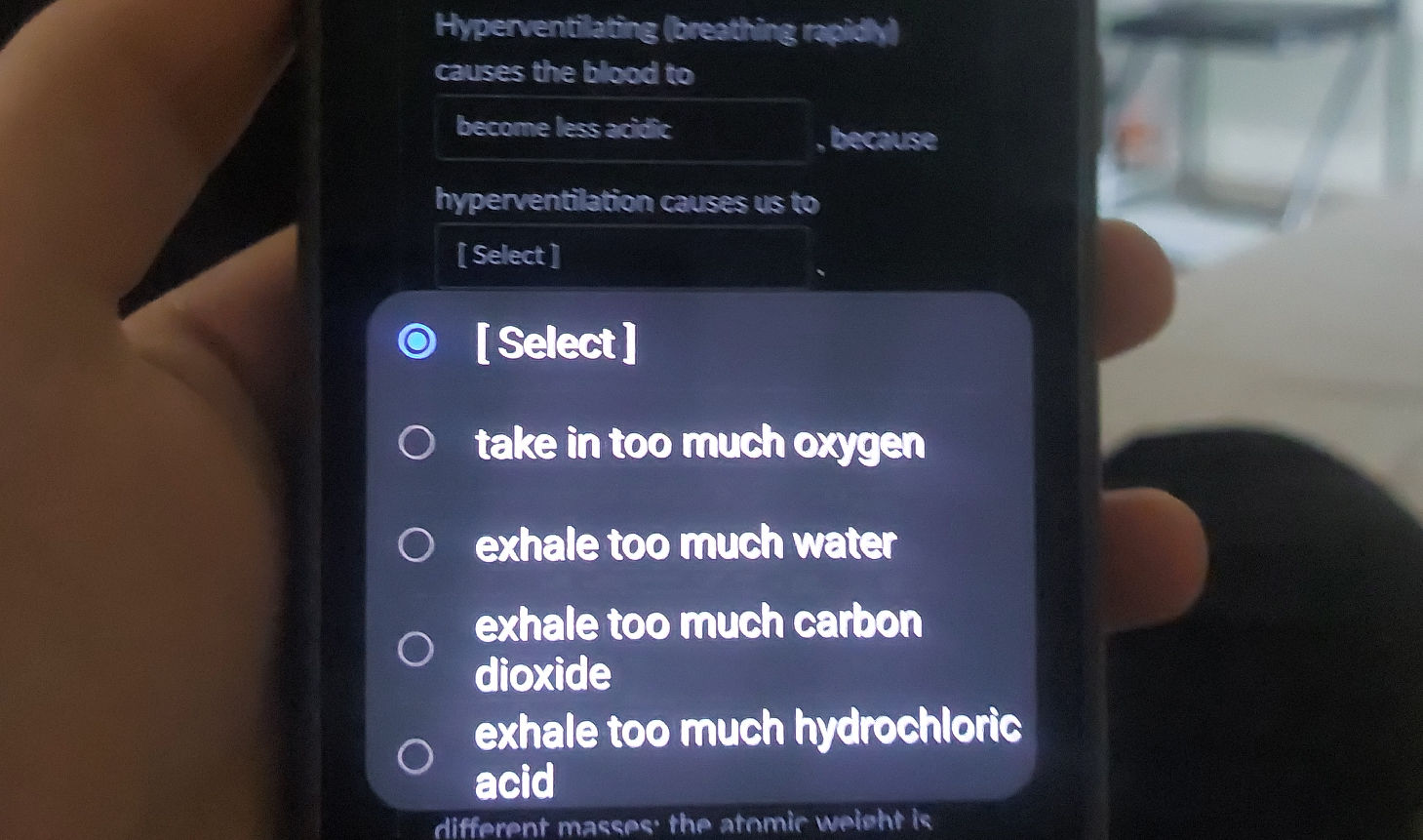 Hyperventilating (breathing rapidly) causes | StudyX