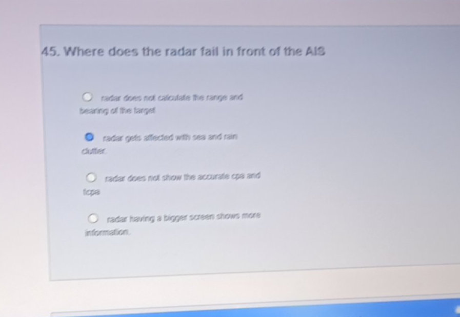 Where does the radar fail in front of the | StudyX