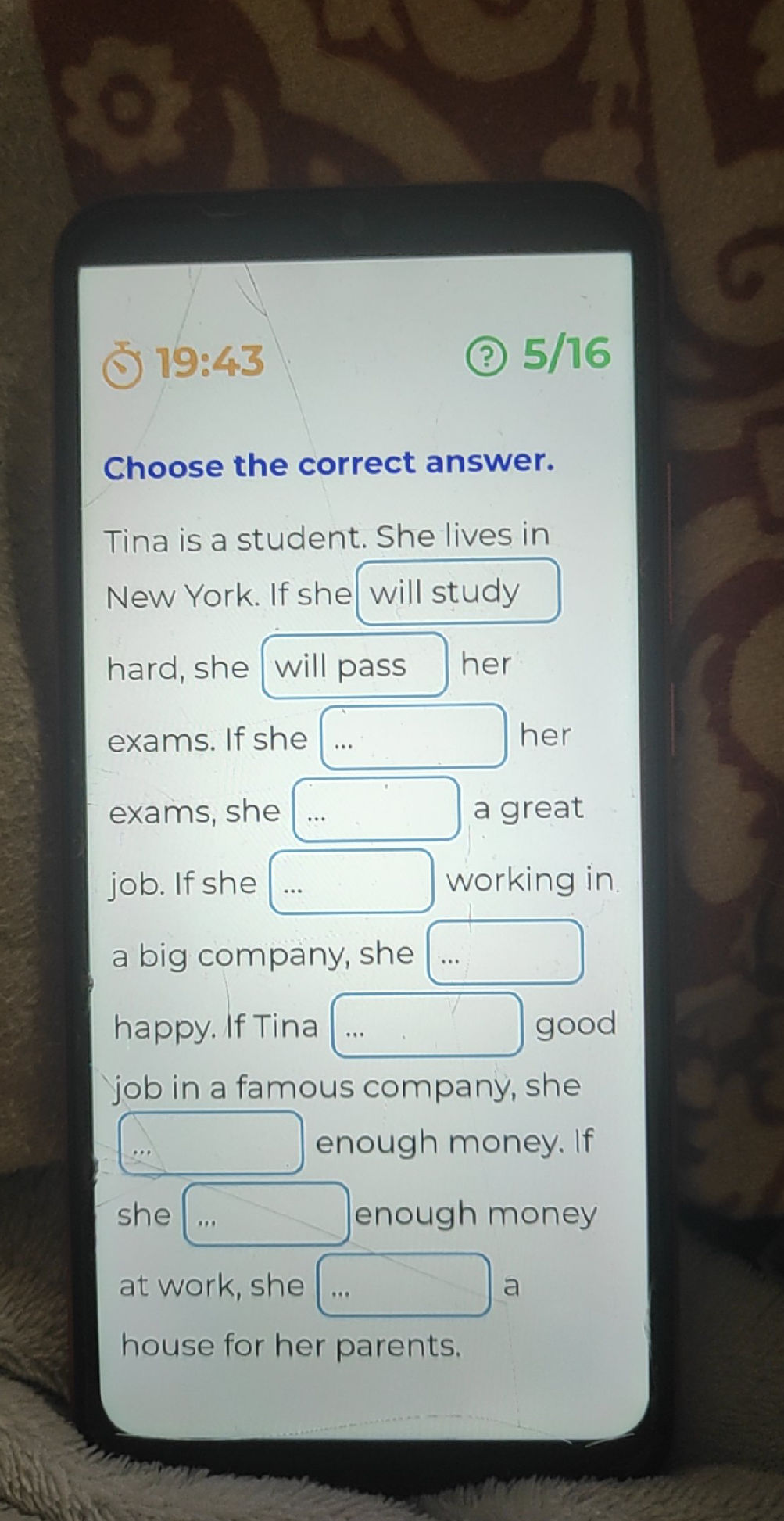 Tina is a student. She lives in New York. If | StudyX