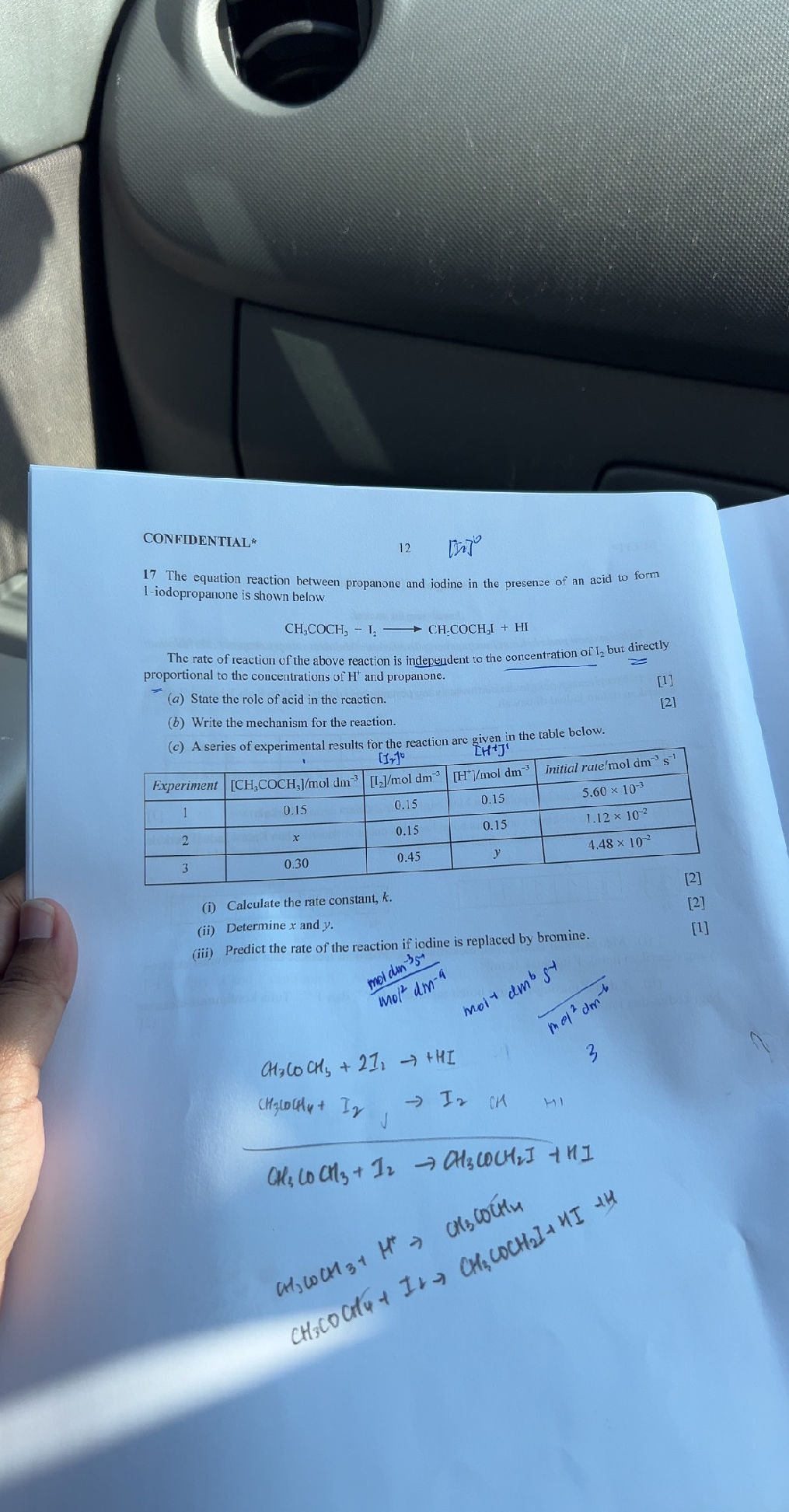 The equation reaction between propanone and | StudyX