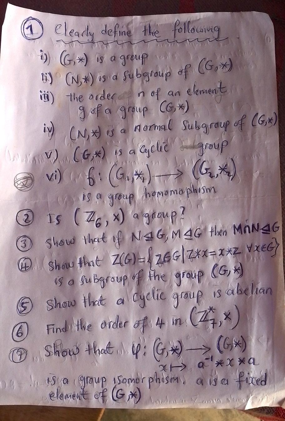 1. Clearly define the following i) $(G, *)$ | StudyX