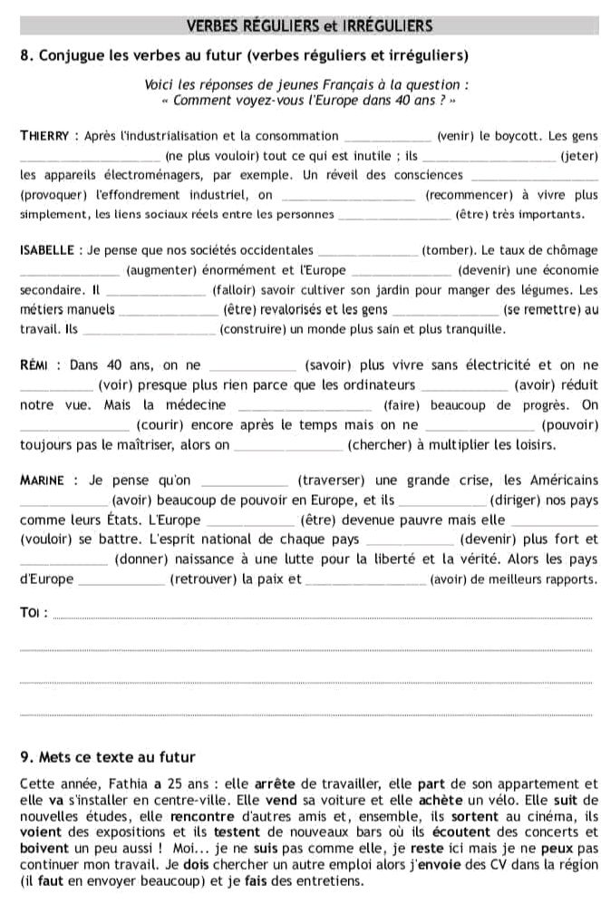 8. Conjugue les verbes au futur (verbes | StudyX