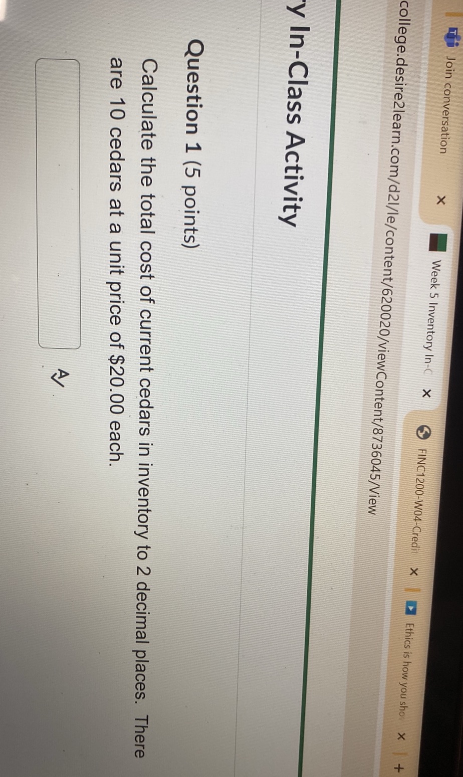 Question 1 (5 points) Calculate the total | StudyX
