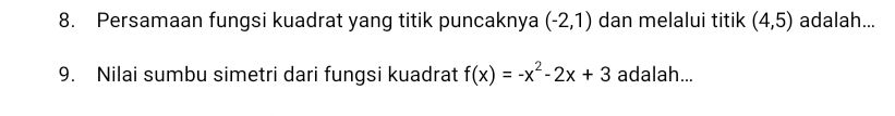 8. Persamaan fungsi kuadrat yang titik | StudyX