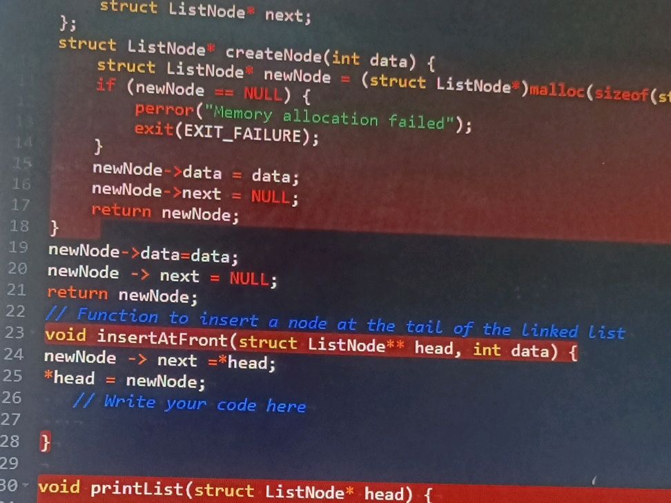 ```c // Function to insert a node at the | StudyX