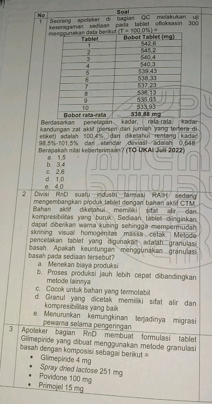 1. Seorang apoteker di bagian QC melakukan | StudyX
