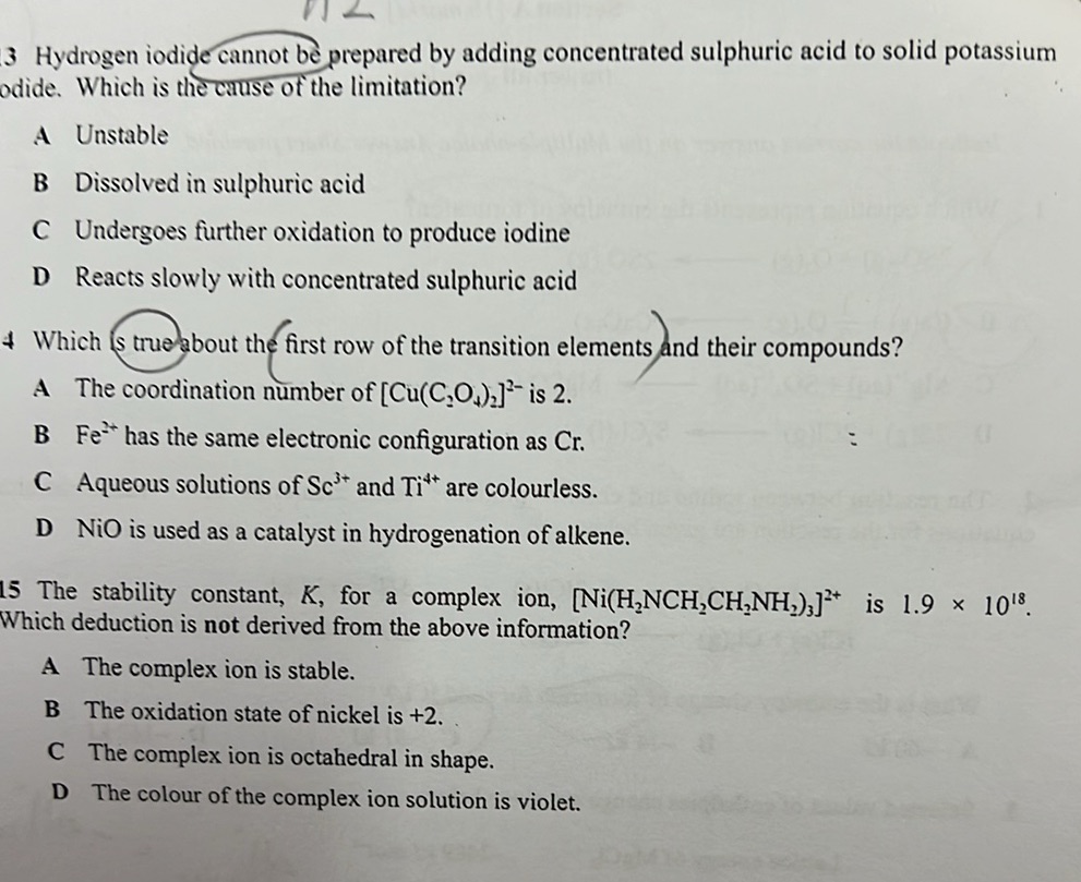 13 Hydrogen iodide cannot be prepared by | StudyX