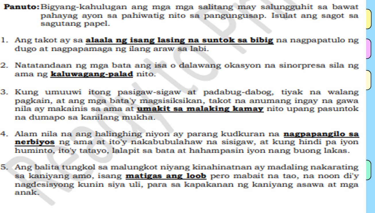 Panuto: Bigyang-kahulugan ang mga salitang | StudyX