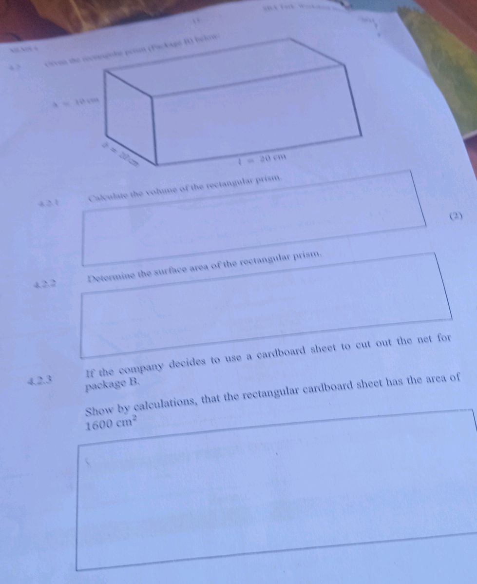 Given the rectangular prism (Package B)