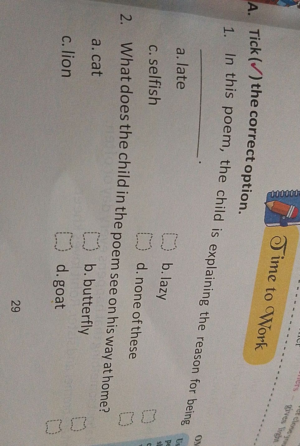 A. Tick ( ) the correct option. 1. In this | StudyX