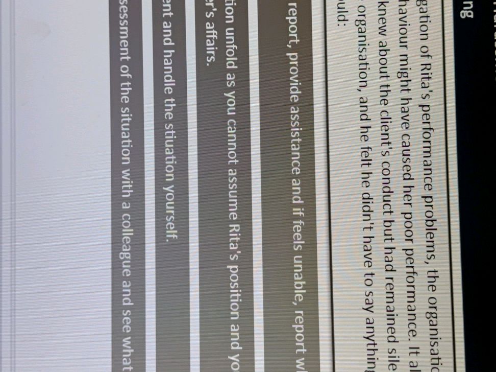 gation of Rita's performance problems, the | StudyX