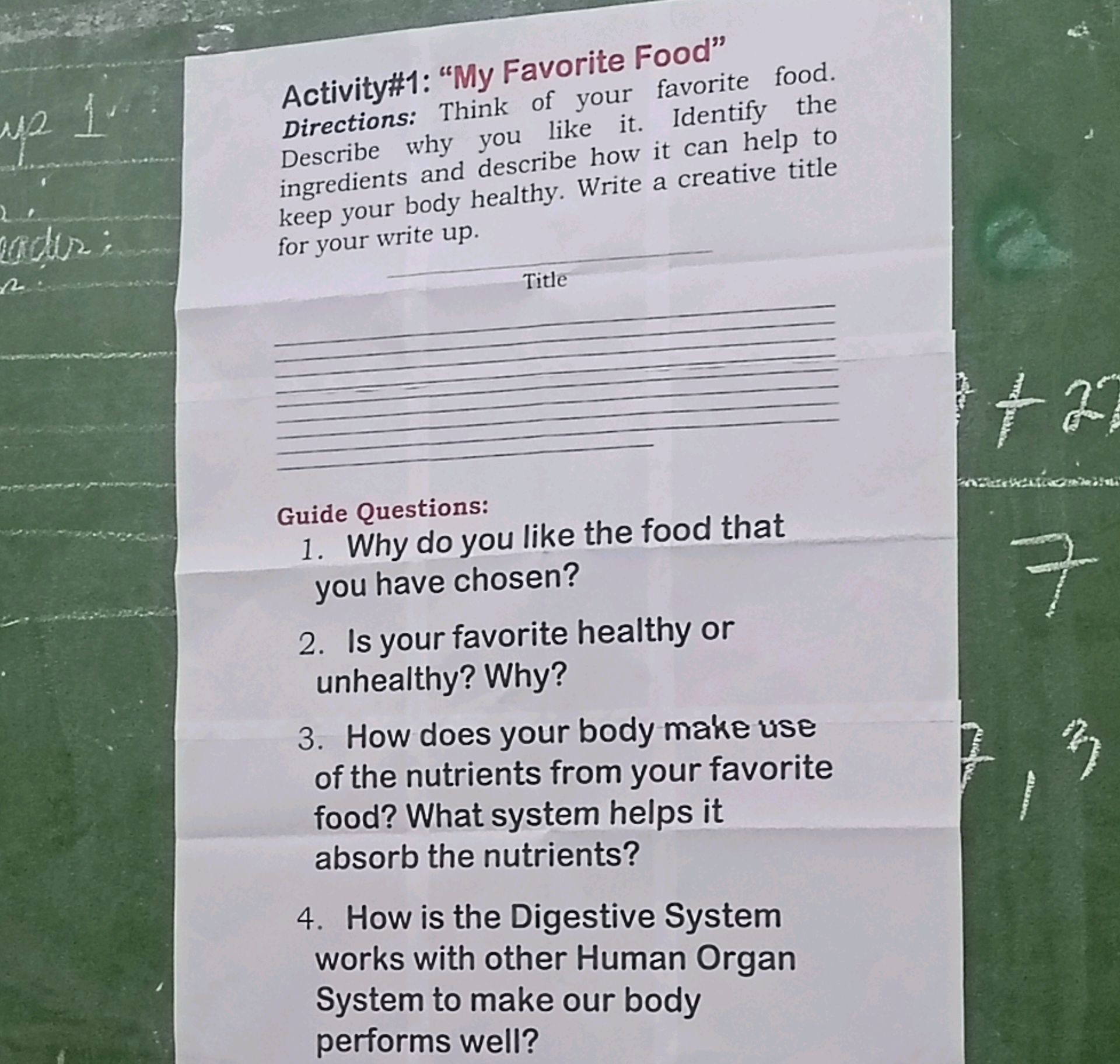Activity#1: "My Favorite Food" Directions: