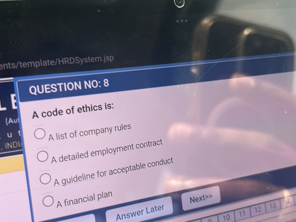 QUESTION NO: 8 A code of ethics is: A list | StudyX
