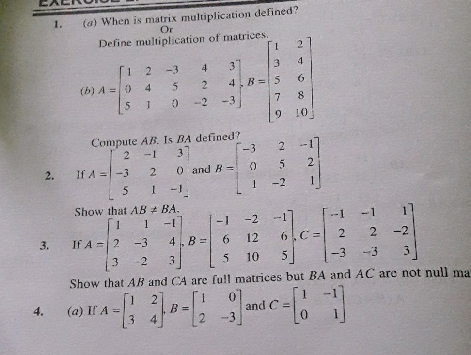1. (a) When is matrix multiplication | StudyX