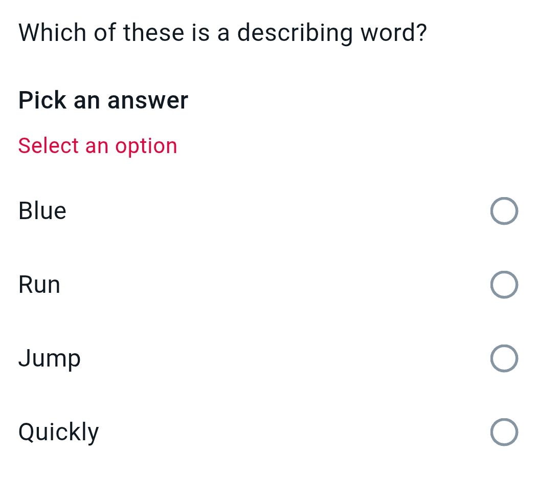 Which of these is a describing word? Blue | StudyX