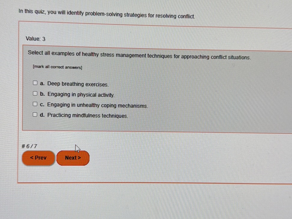 Select all examples of healthy stress