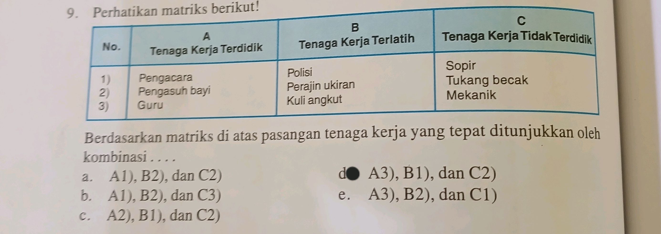 Perhatikan matriks berikut! | No. | A | StudyX