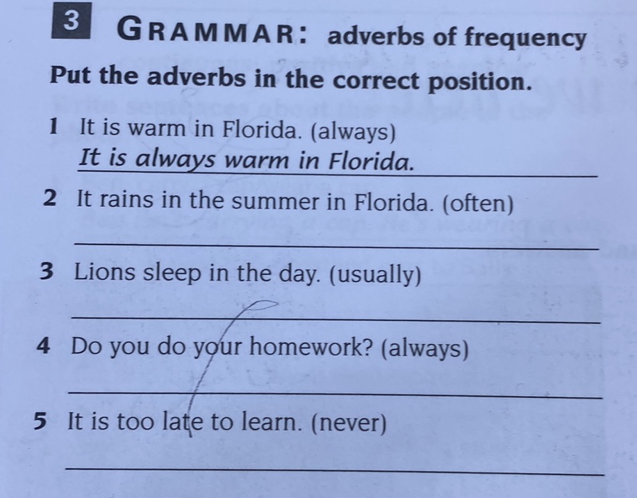 Put the adverbs in the correct position. 1 | StudyX