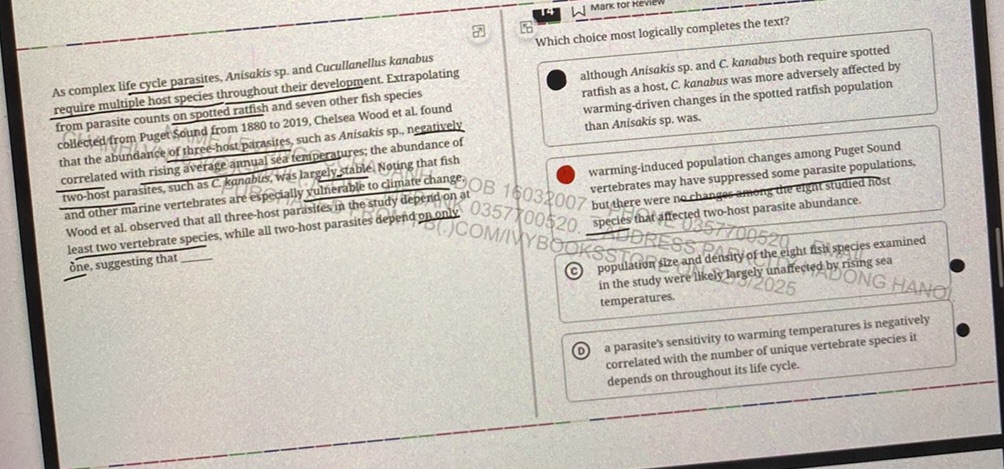Which choice most logically completes the | StudyX
