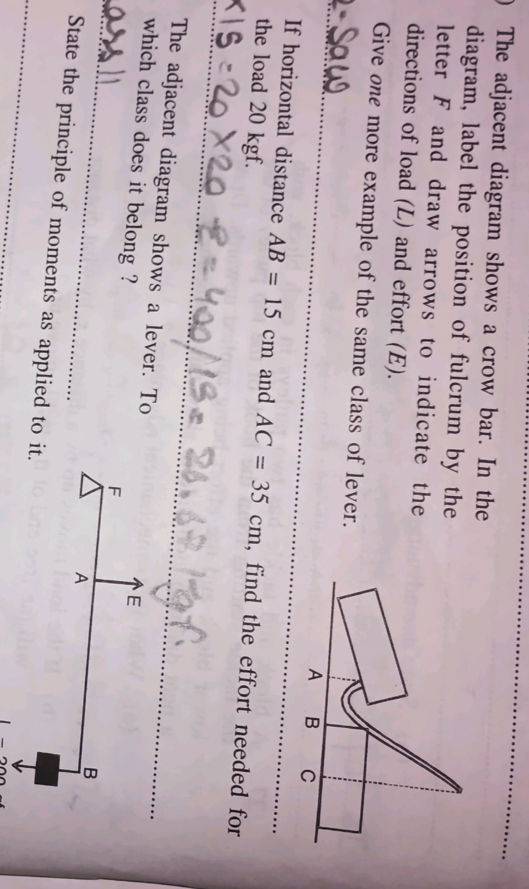 The adjacent diagram shows a crow bar. In | StudyX